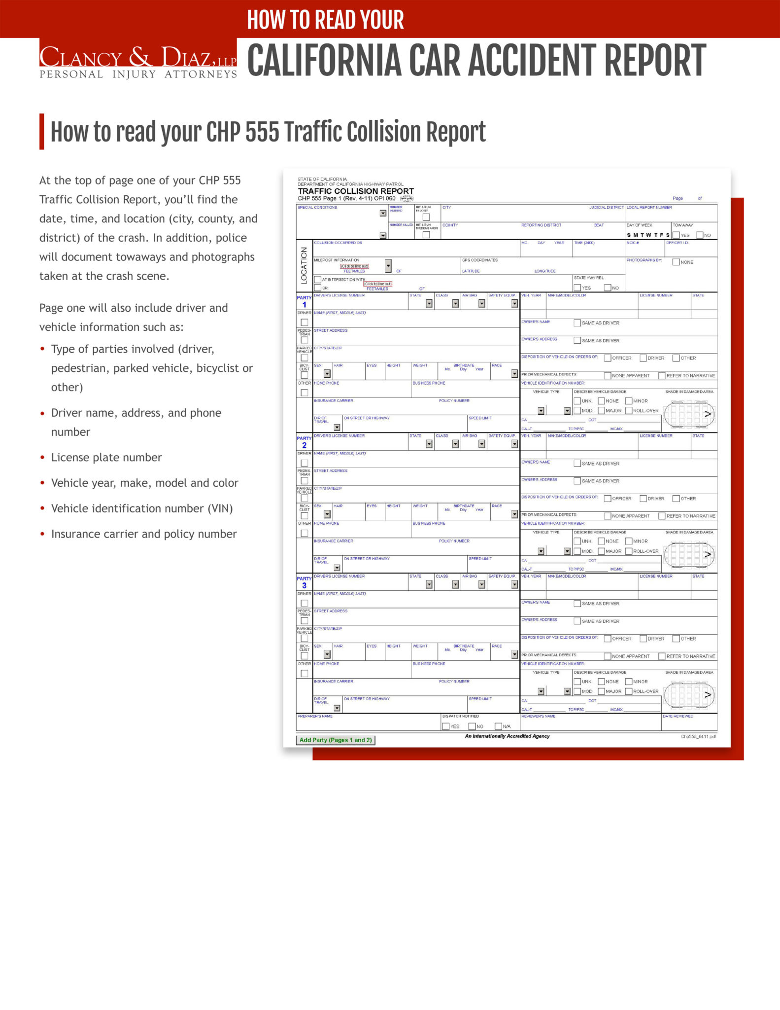 How to read your California car accident report | Clancy & Diaz, LLP